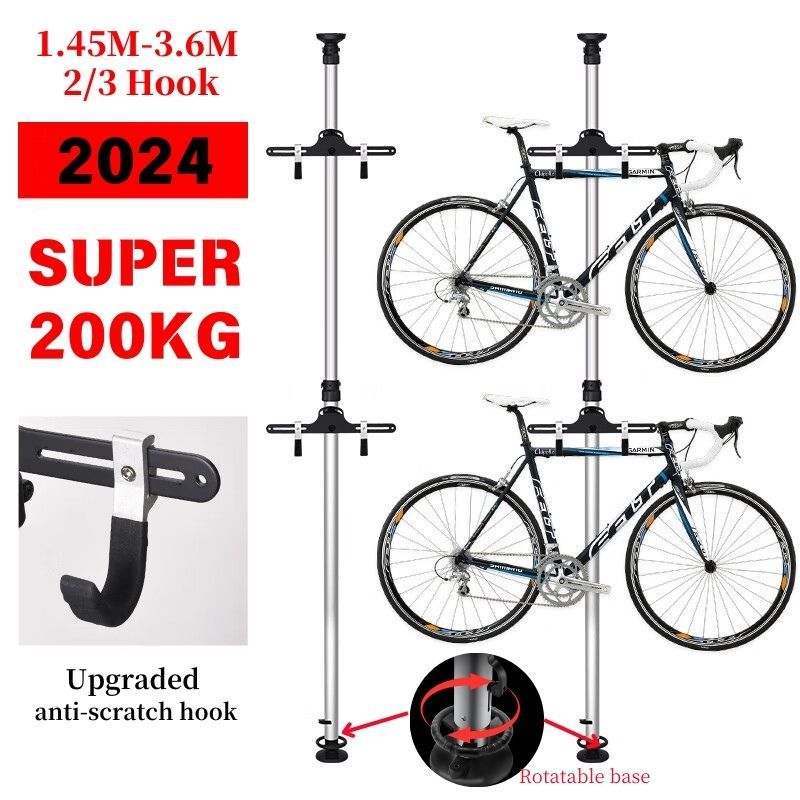 Bicycle Rack Hanger Triple Bike Stand Shelf Floor to Ceiling Dual ...