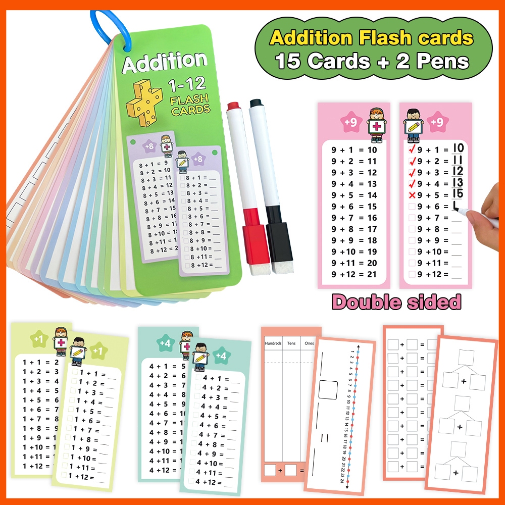 15pcs Addition Flashcards for Kids, Math Flashcards 1-12 Times Addition ...