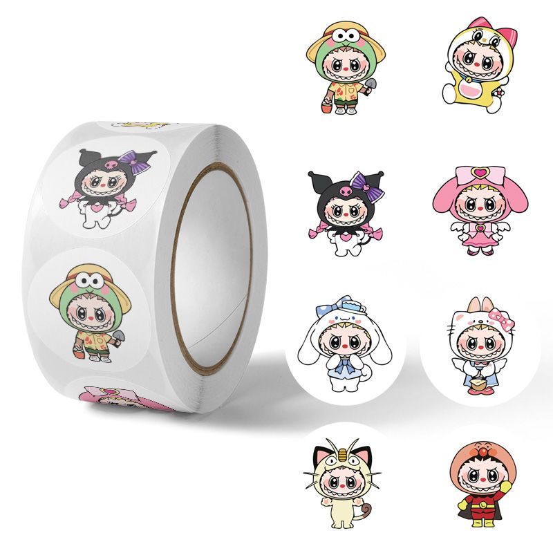 ☆500 Sheets/Set☆popmart labubu Dress-Up Stickers Roll Stickers Sealing ...