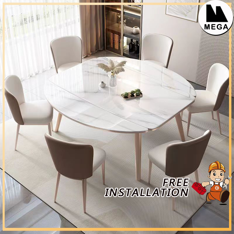 🇸🇬【Free Installation】⚡Luxury Extendable Sintered Stone Dining table Set ...