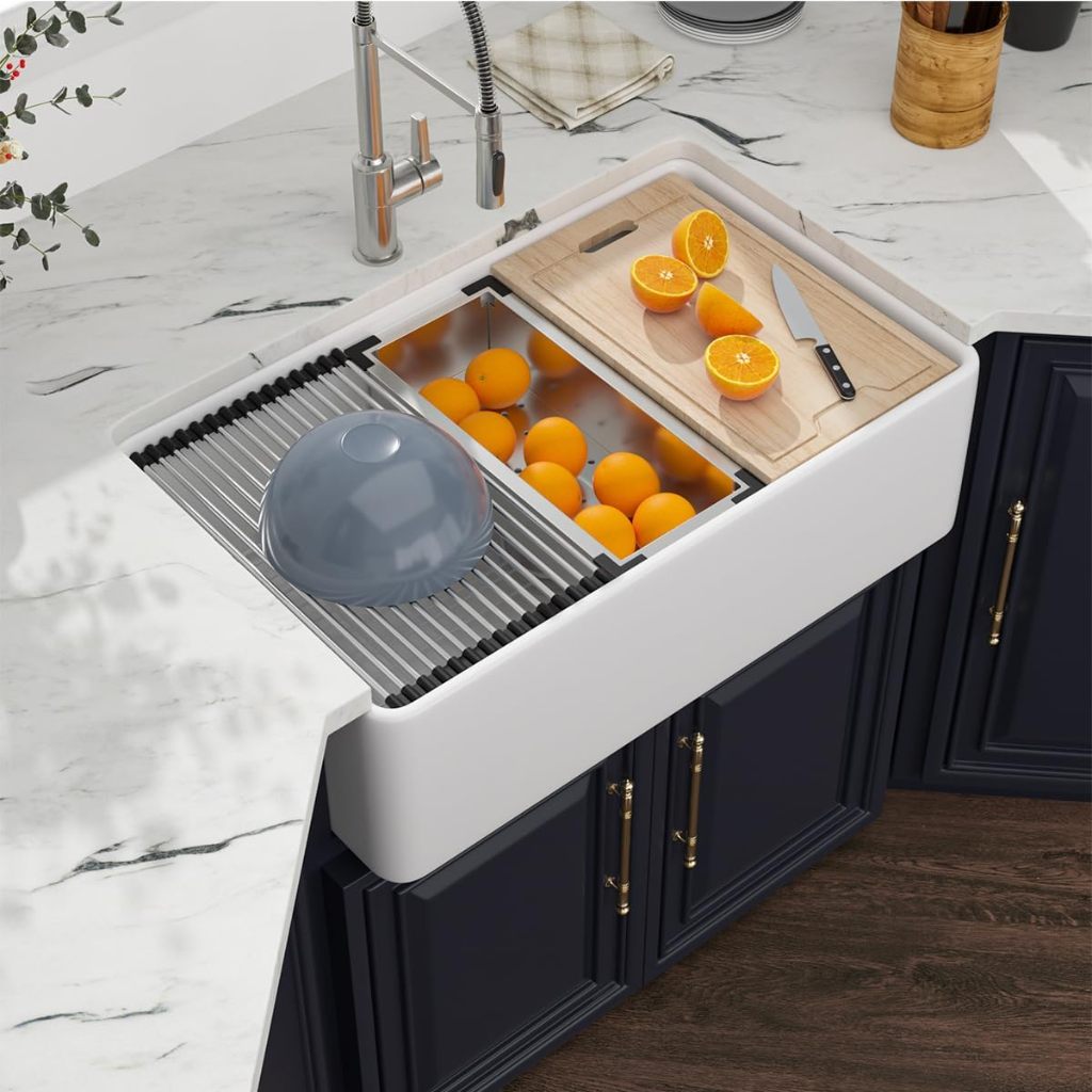 Workstation Sink - Kitchen Sink Apron Front Single Bowl White Farm Sink ...