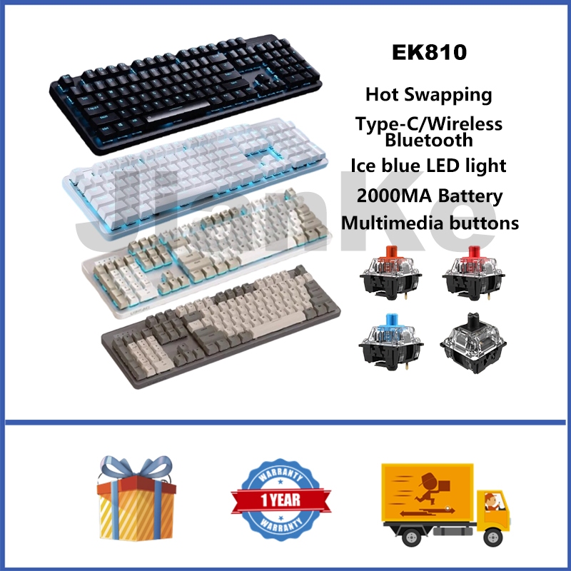 DAREU EK810 Wireless Mechanical Keyboard 100% Hot swappable Ice Blue ...