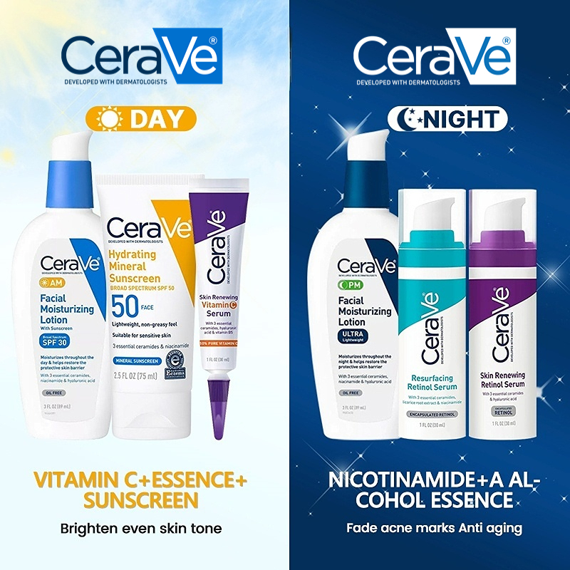 CeraVe Set AM & PM Facial Moisturizing Lotion Vitamin C Serum Retinol ...