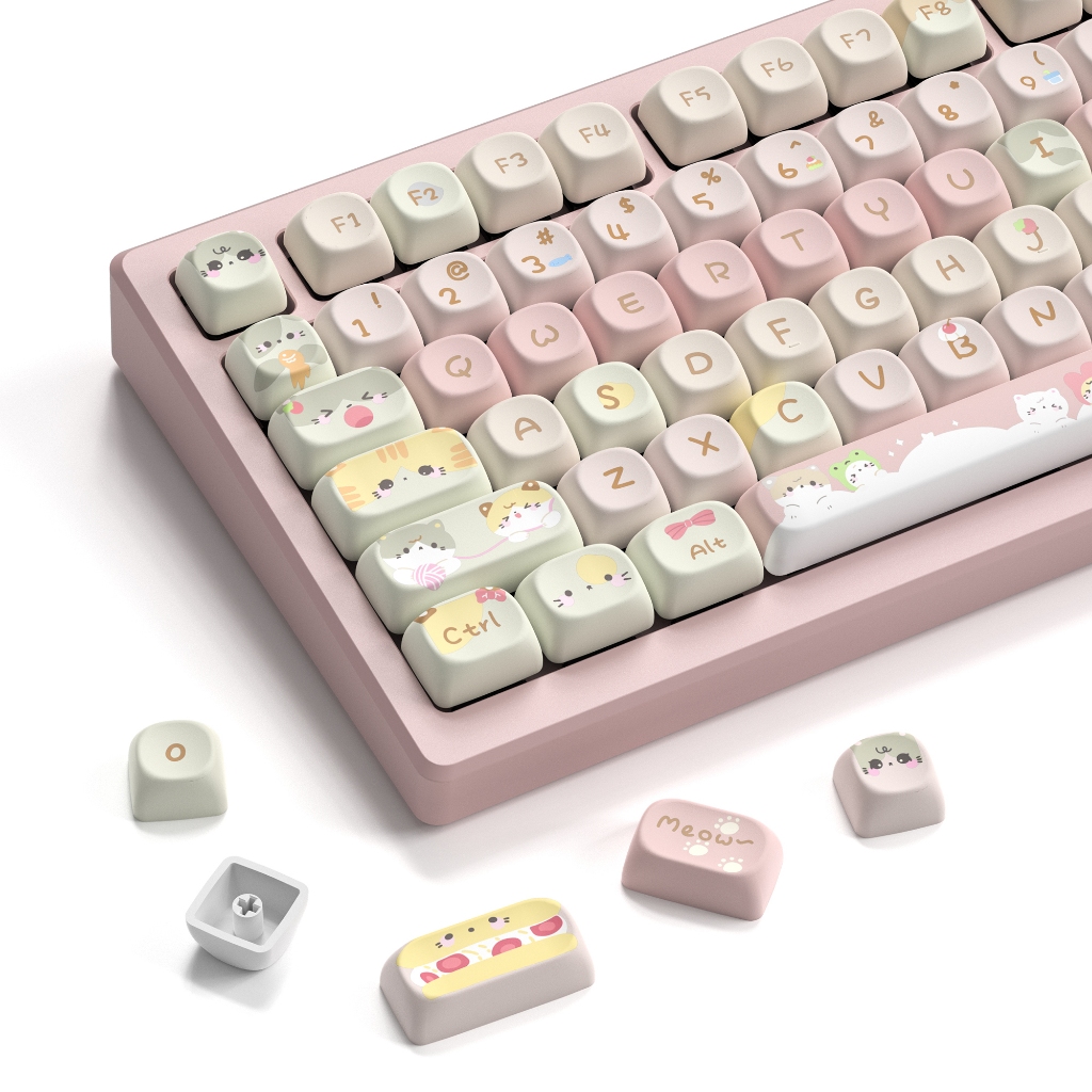 Womier 134 Keys Cat Meow Keycaps Pink Cute Dye-Sublimation Key Caps Set ...