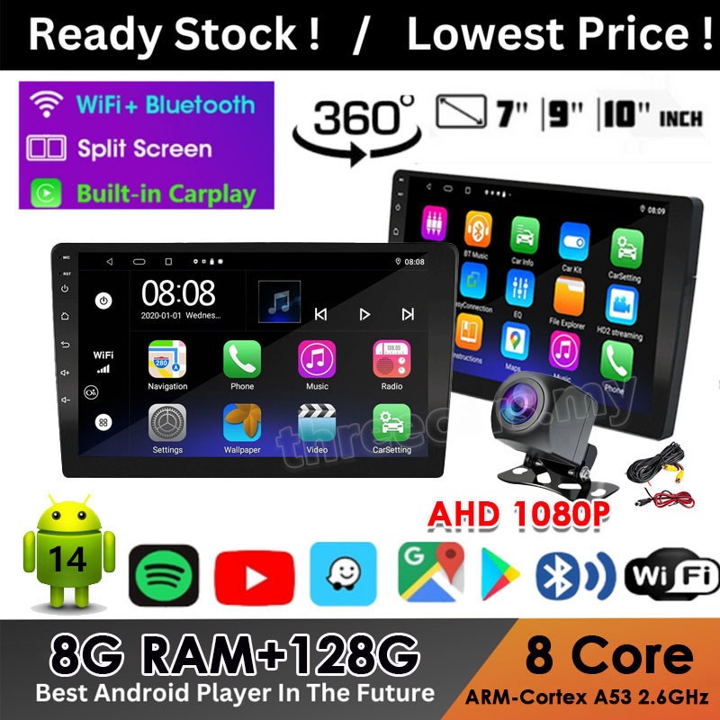 8Core 8GB+128GB Android 14 Car Stereo Wireles CarPlay Touch Screen ...
