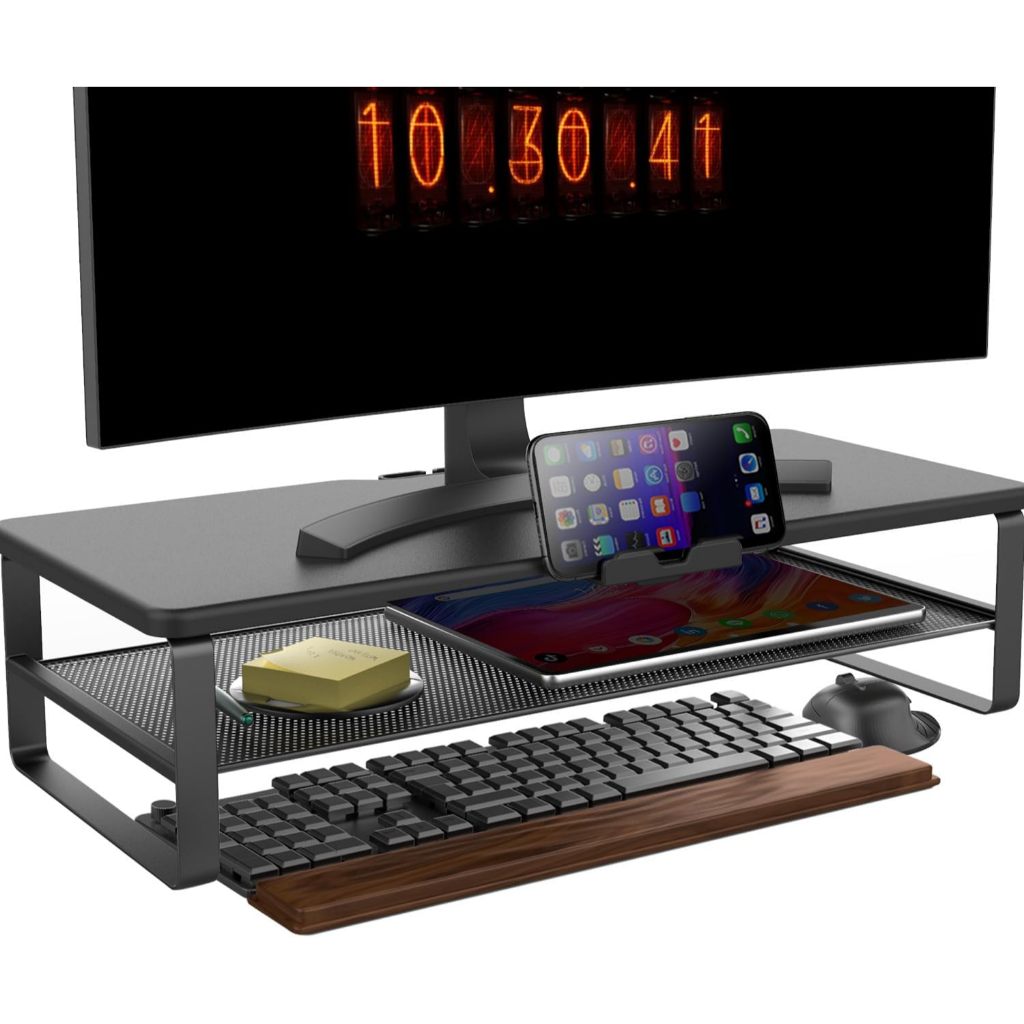 2-Tier Monitor Stand Riser Wood Laptop Stand Computer Stand Monitor ...