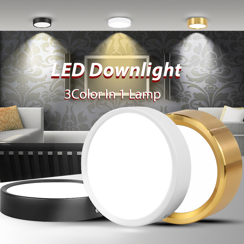 Tri-color LED Downlight Ceiling Light Surface Panel Lights 3Colors Pin ...