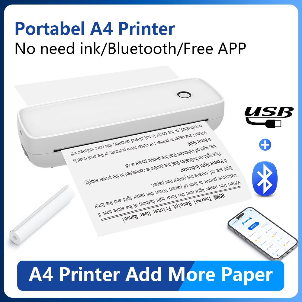 A4 Thermal Printer A80 Portable Printer Rechargeable printer Bluetooth ...