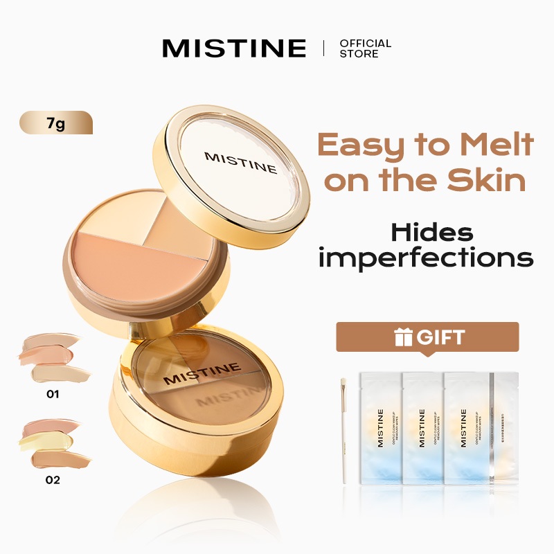MISTINE 3 Color Concealer Cream High Coverage Long Lasting Natural Look Invisible Acne All Skin ...