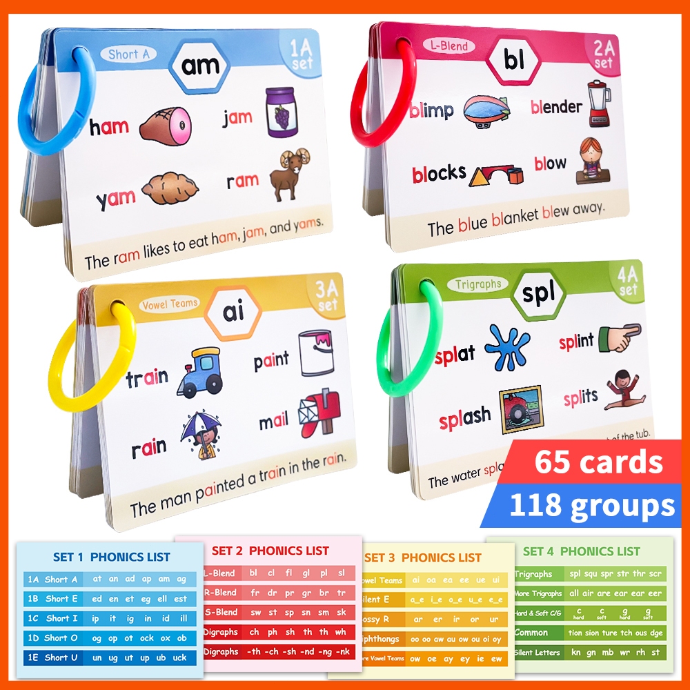 65 Cards English CVC Phonics Flashcards 118 Groups Learn to Read in 20 ...