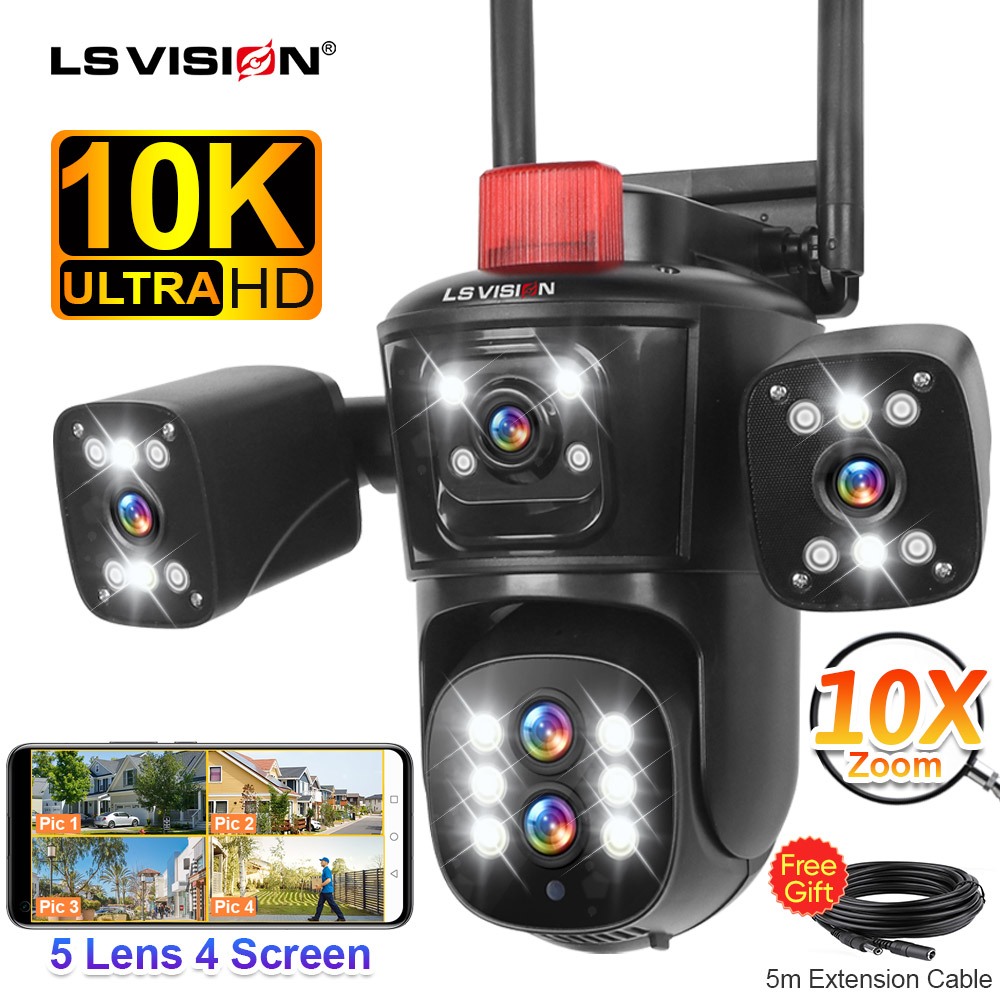 LS VISION 10K 20MP WIFI CCTV Camera 10X 5 Lens 4 Screen Hybrid Optical Zoom PTZ Humanoid ...
