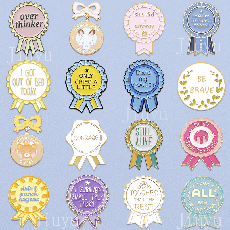 Medal Series Enamel Brooch Inspires Words Never Give Up, Courage Pin ...
