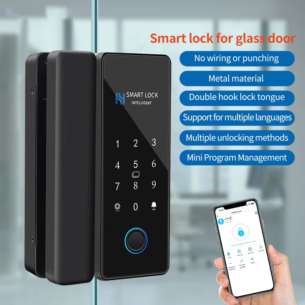 Haha-Lock APP Fingerprint Glass Locks Bluetooth Smart Glass Door ...