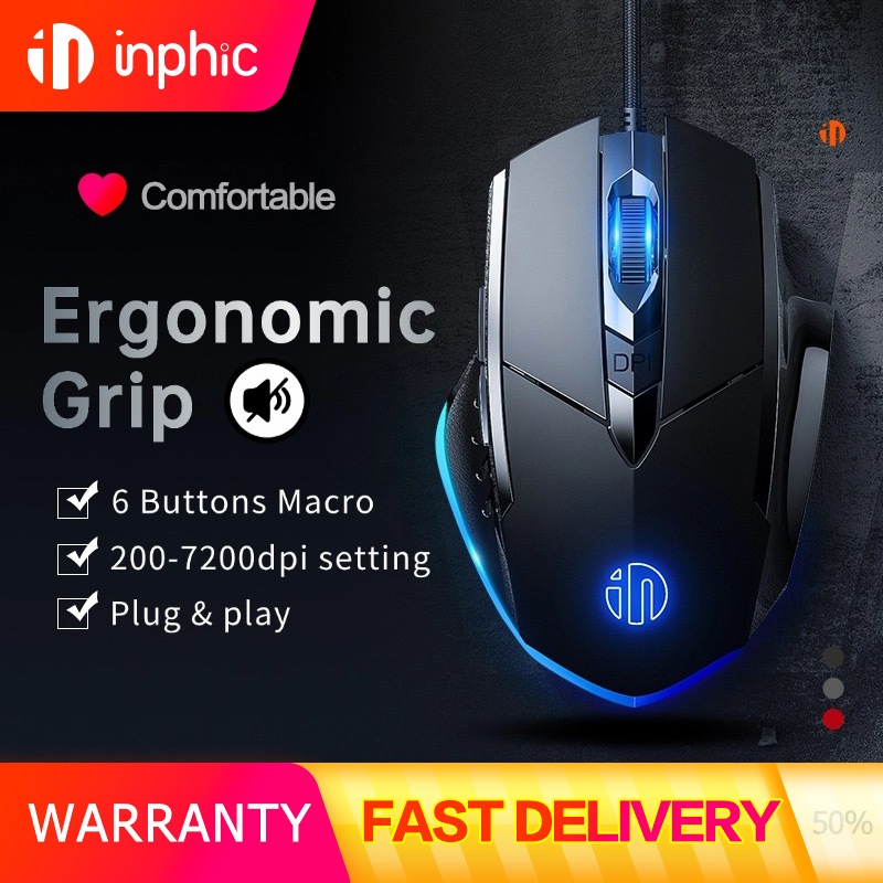 Inphic W1 Pro Gaming Mouse Wired RGB Backlight 7200DPI Optical Mice 6 ...