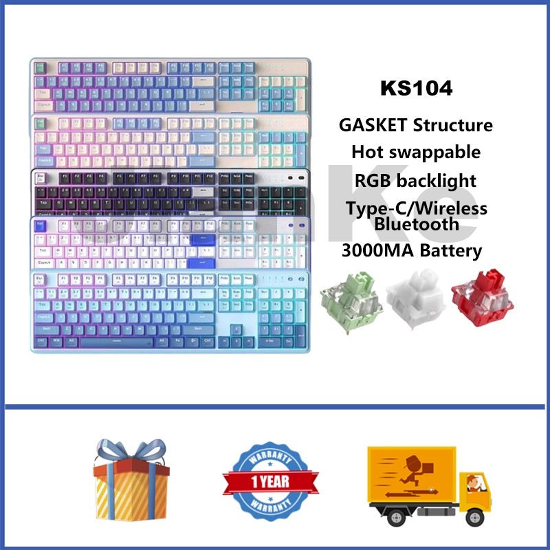 REDRAGON KS104 Wireless Mechanical Keyboard 100% Hot swappable RGB GASKET Custom Gaming Keyboard ...