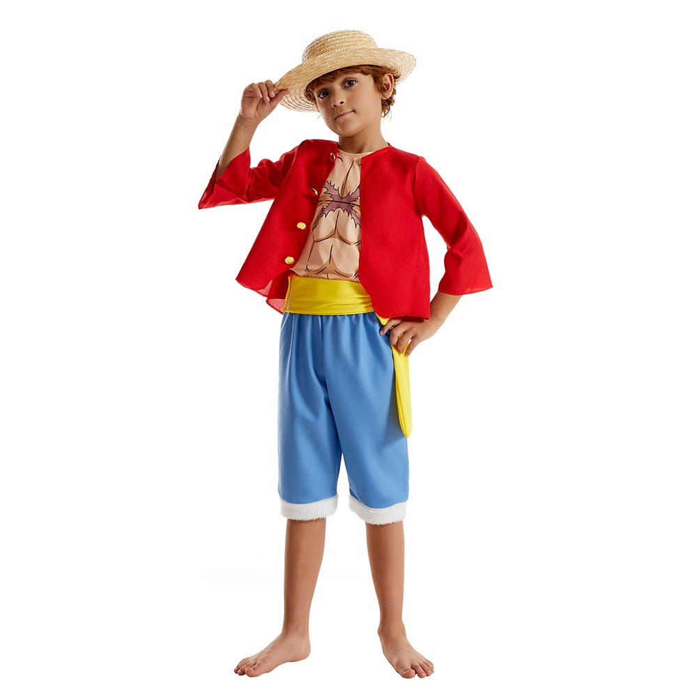 Anime One Piece Monkey D. Luffy Costume for Kids with Straw Hat Cosplay ...