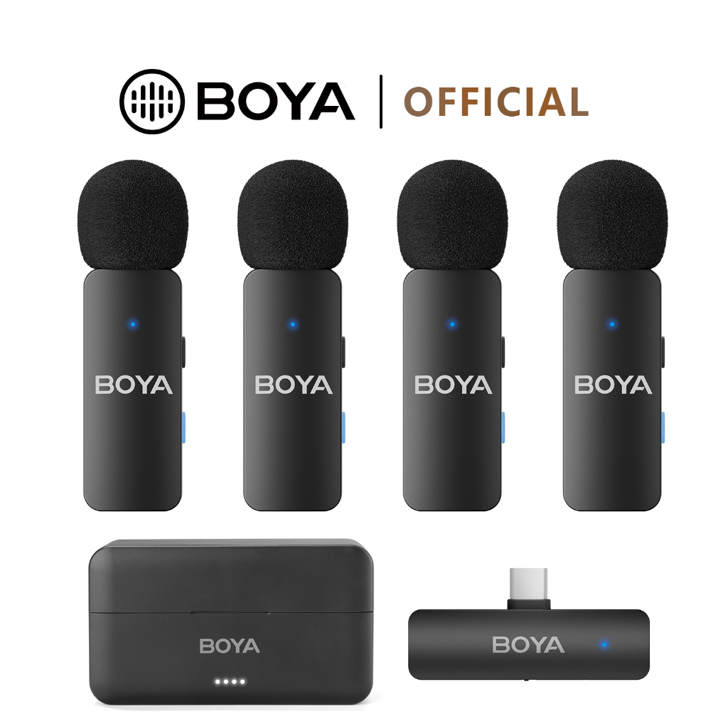 BOYA BY-V4U 2.4GHz Four-Channel WirelessMicrophone with Charging Box 4 Transmitters Mini Mic ...