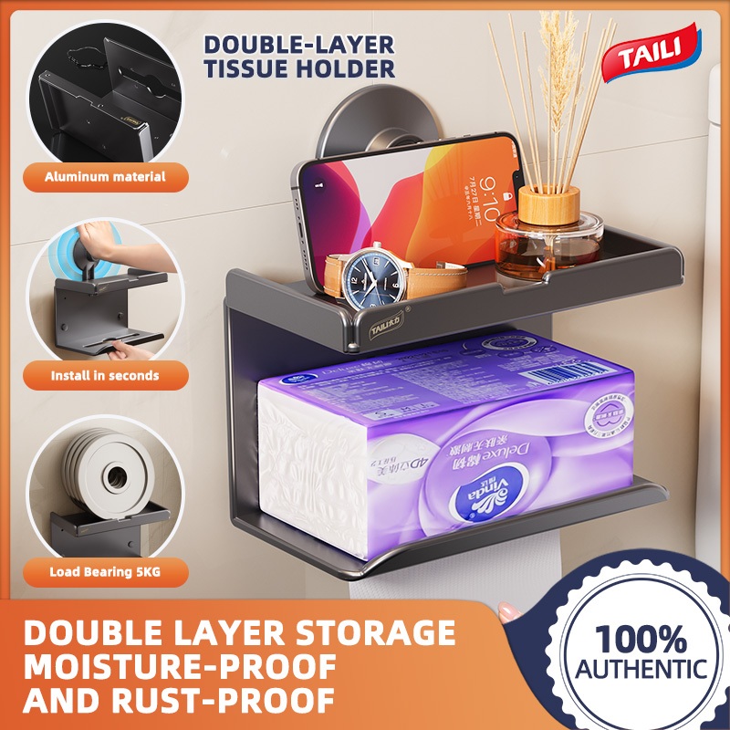 TAILI Tissue Box Wall Mounted Double Layer Suction Cup Toilet Bathroom ...