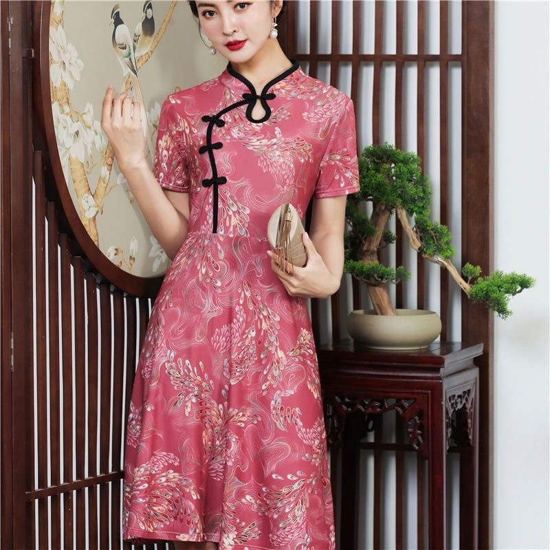 Plus Size CheongSam Dress Elastic Modified Cheongsam Women Traditional ...