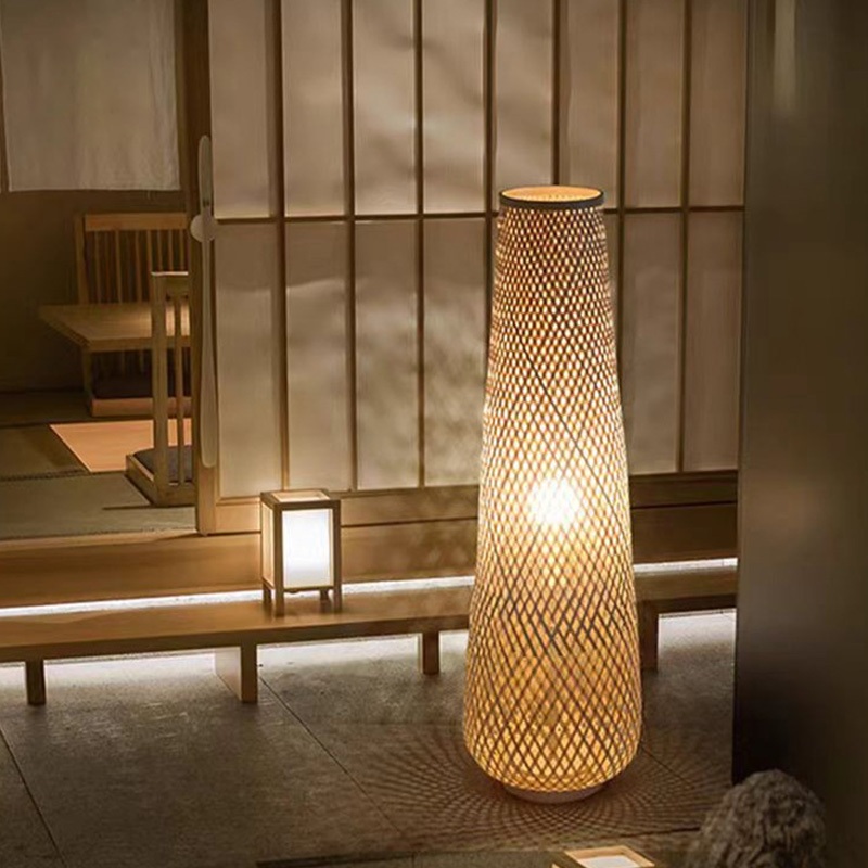 Medieval Style Bamboo Floor Lamp, Japanese Retro Handmade Rattan ...