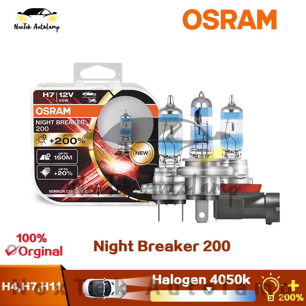 OSRAM Night Breaker 200 H4 H7 H11 12V 55W 3900K Brightening +200% ...