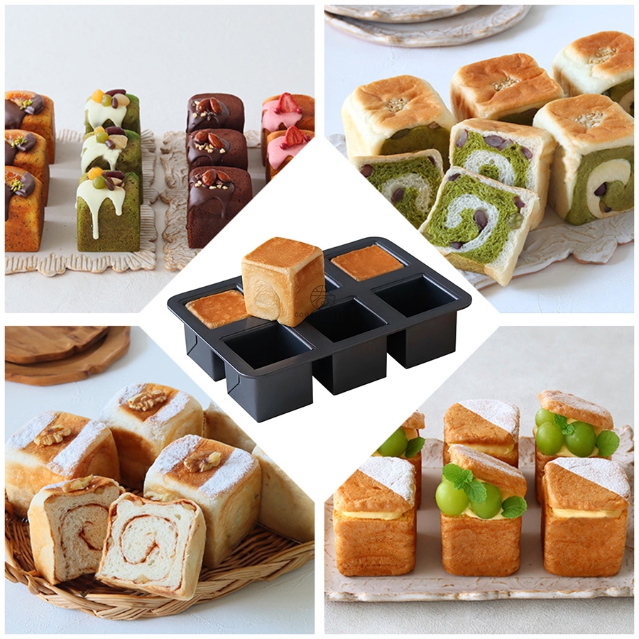 6 Cavity Mini Square Shape Toast Carbon Steel Cake Pan Pound Cake ...