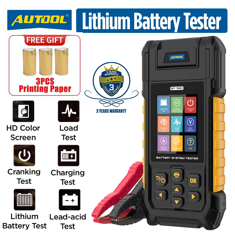 AUTOOL BT960 Lithium Battery Tester 12V 24V Car Battery Diagnostic ...