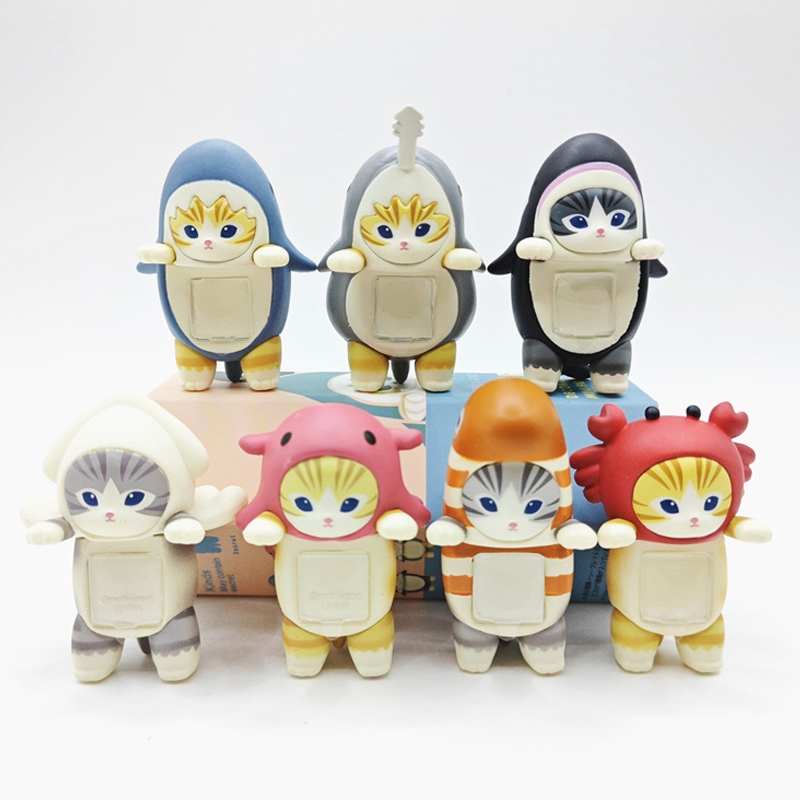 7Pcs/Set 5cm Anime Mofusand Shark Cat Marine Animal Crab Shrimp Squid ...