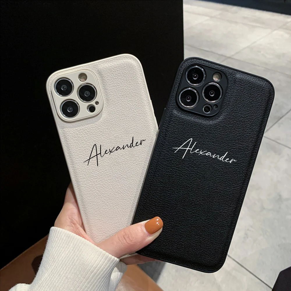 Personalised Custom Name Leather PU Phone Case for iPhone 16 15 14 Plus ...