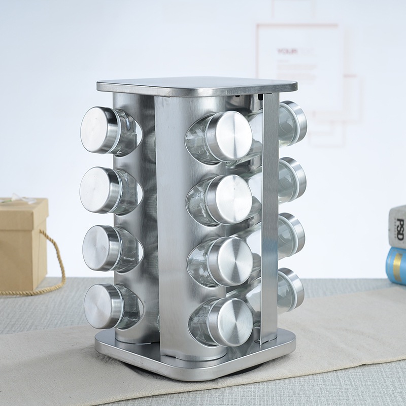 Countertop Revolving Spice Rack, 16-Jars Stainless Steel Spice Rack ...