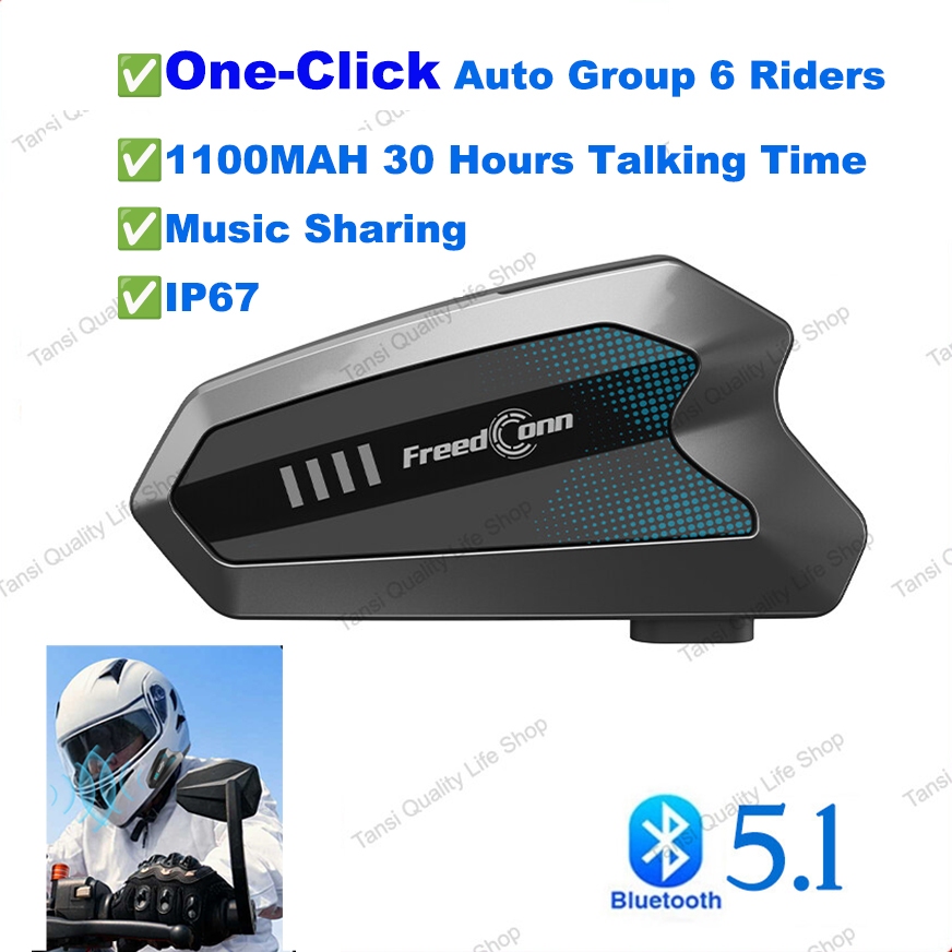 New Freedconn Hero Motorcycle Intercom One-Click Auto Group 6 Riders ...