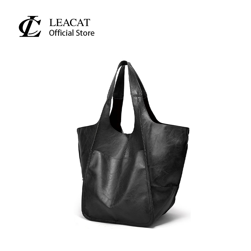 Leacat Retro minimalist large bag with soft leather and large capacity ...