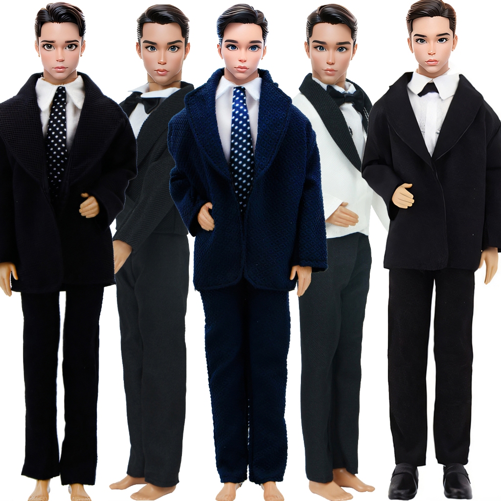 Formal Business Man Suit for Barbie Ken Clothes Tuxedo Black White Coat ...