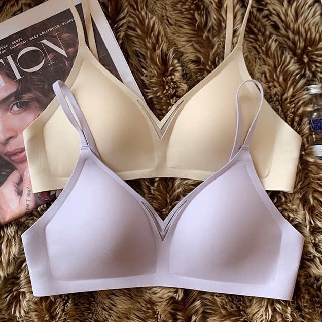 French Triangle Cup Seamless Underwear Women's Small Breasts Gathering Wireless Women's Bra ...