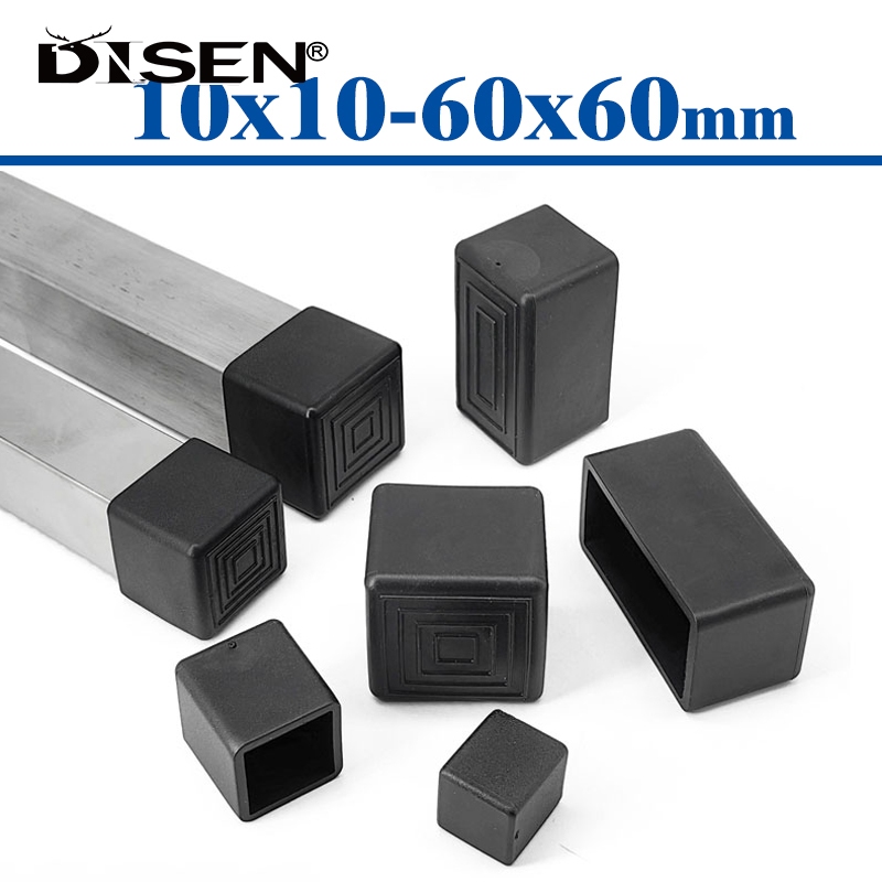 4Pcs Black Square PVC Table Chair Leg Tips Caps Floor Protector Non ...