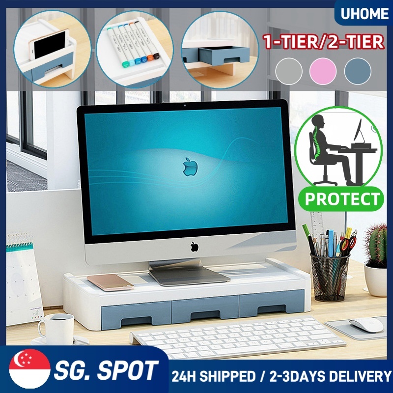 【SG READY STOCK】1-Tier/2-Tier Desktop Monitor Stand Riser With Drawer ...