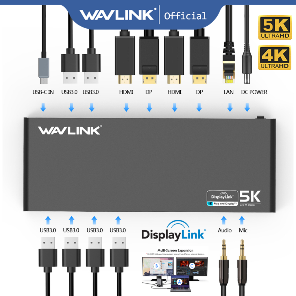 Wavlink USB Docking Station With Displaylink Chip Dual Display 4K HDMI Support Laptop Desktop PC ...