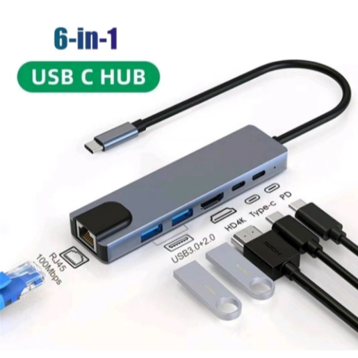 6 IN 1 Cable Type C to Type C/HDMI/USB 3.0/RJ45 Adapter | Shopee Singapore
