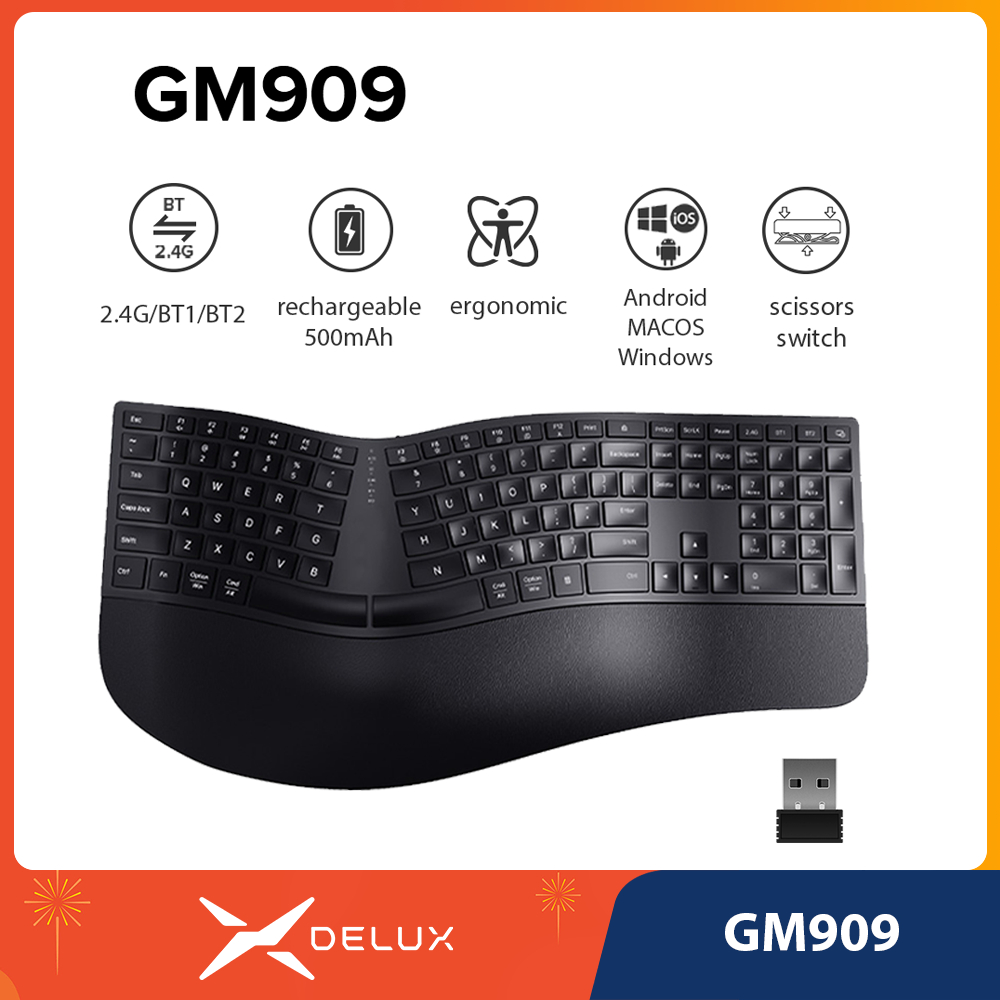 DELUX GM909 112 Keys 2.4G Receiver Bluetooth Rechargeable 500mAh ...