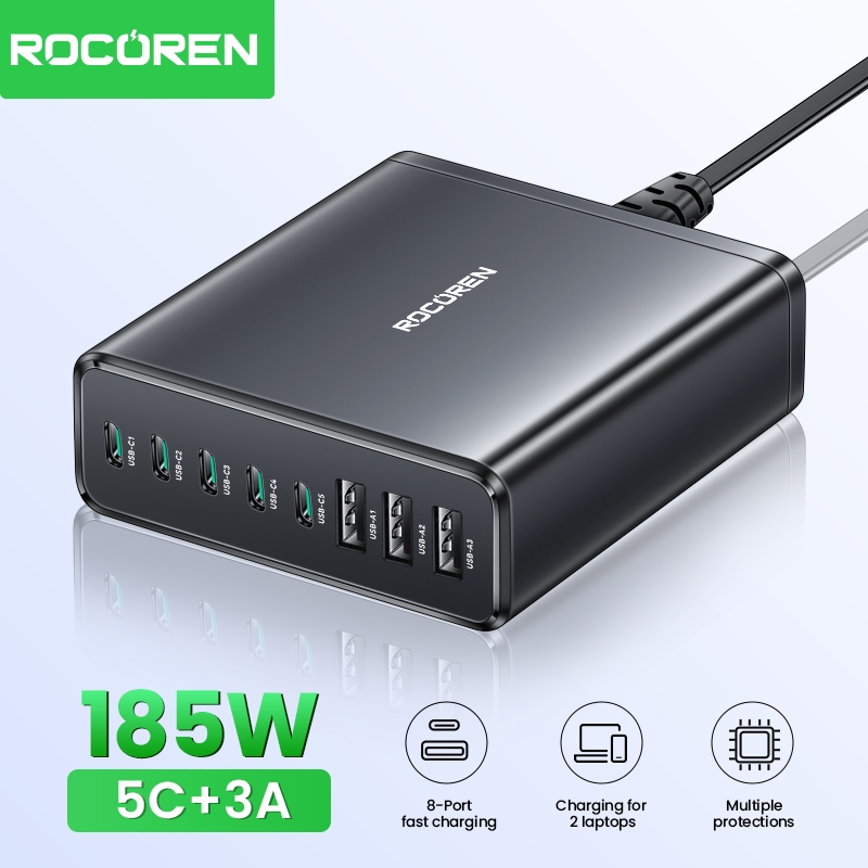 Rocoren 185W 5C+3A Fast Charger Desktop Energy Station For All Phones ...