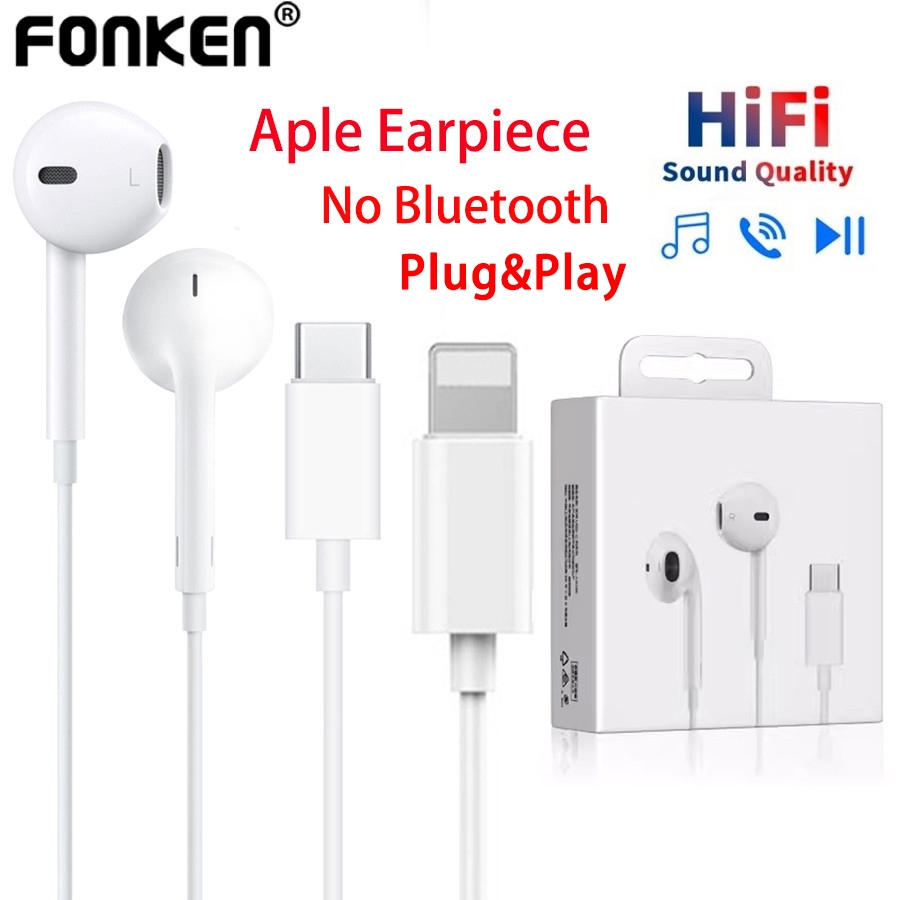 Fonken Aple Wired Earphone IOS Plug-and-Play Headset Type C Earphone ...