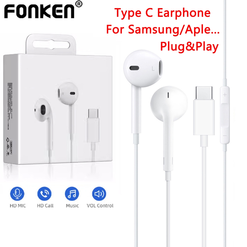 Fonken USB C Wired Earphone In-Ear Type C Earpiece Type C Headset With ...