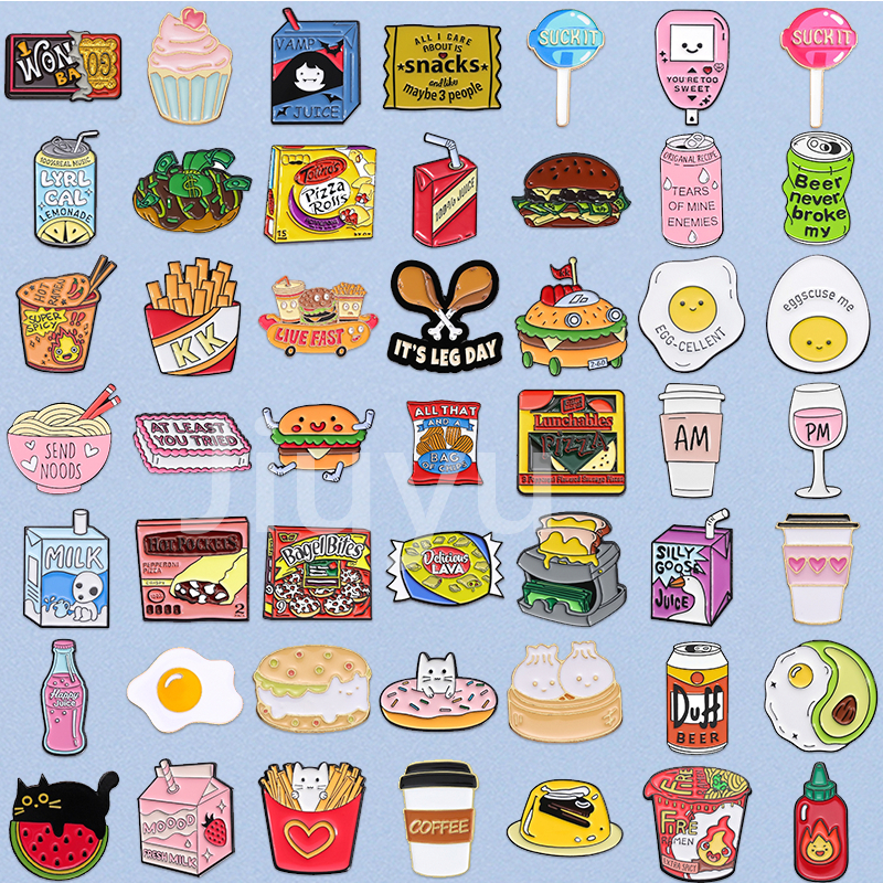 Creative Food Hamburger Lamen Noodles Enamel Pins Drink Fruit Juice ...