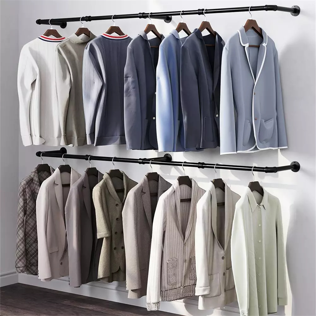 Heavy Duty Industrial Pipe Clothes Rail Hanging Garment Bar Rack Wall ...