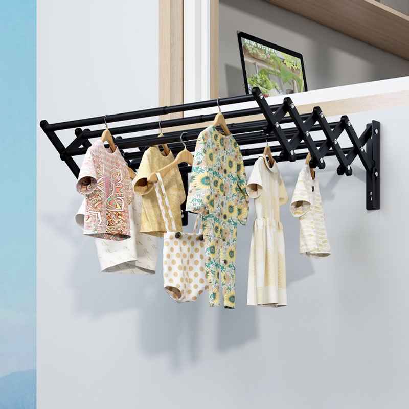 【Modern Space Saver】Black Carbon Steel Retractable Wall Hanger ...