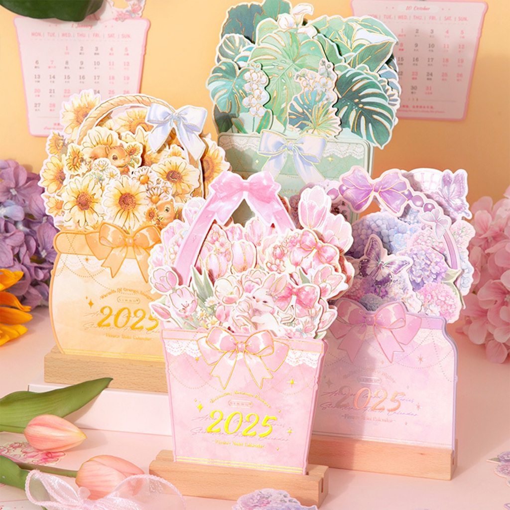 Bloomy Flowers Desktop Calendar 2025 Calendar View Vase Shape Monthly ...