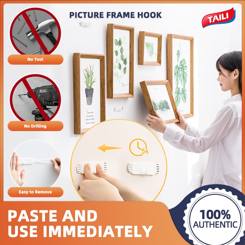 TAILI 4pcs Strong Adhesive Hooks Picture Frame Hook No-punch Hook for ...