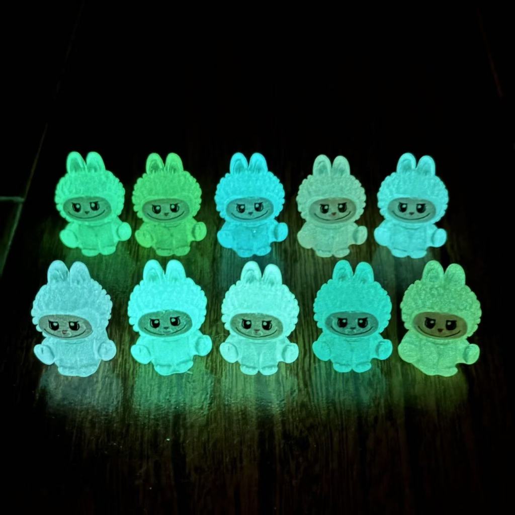 10pcs Cute Luminous Labubu Ornaments 3cm Glowing in Dark Cartoon Dolls ...