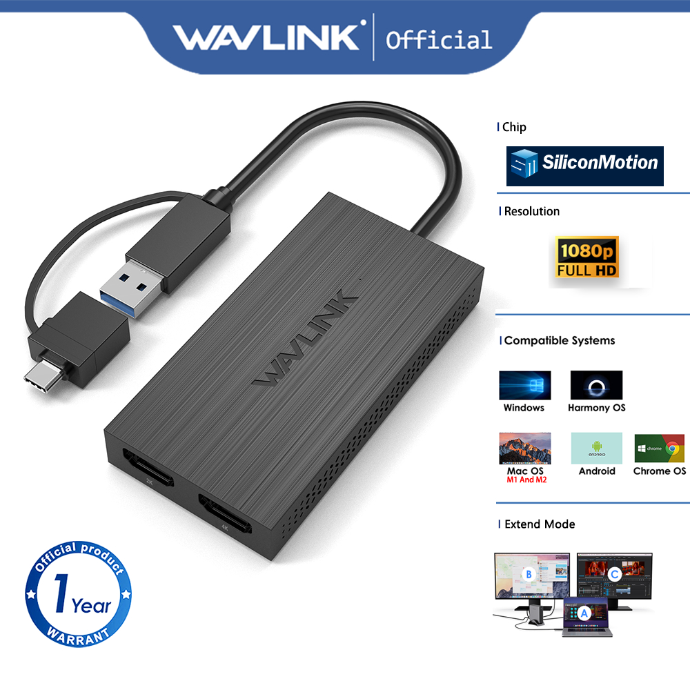 WAVLINK USB 3.0 to Dual HDMI Graphic Adapter , Max 2K display output ...