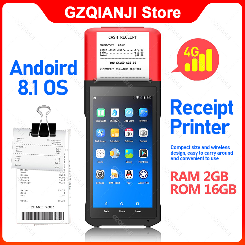 POS Terminal PDA Android 8.1 Mobile 58mm Receipt Printer 4G Bluetooth ...